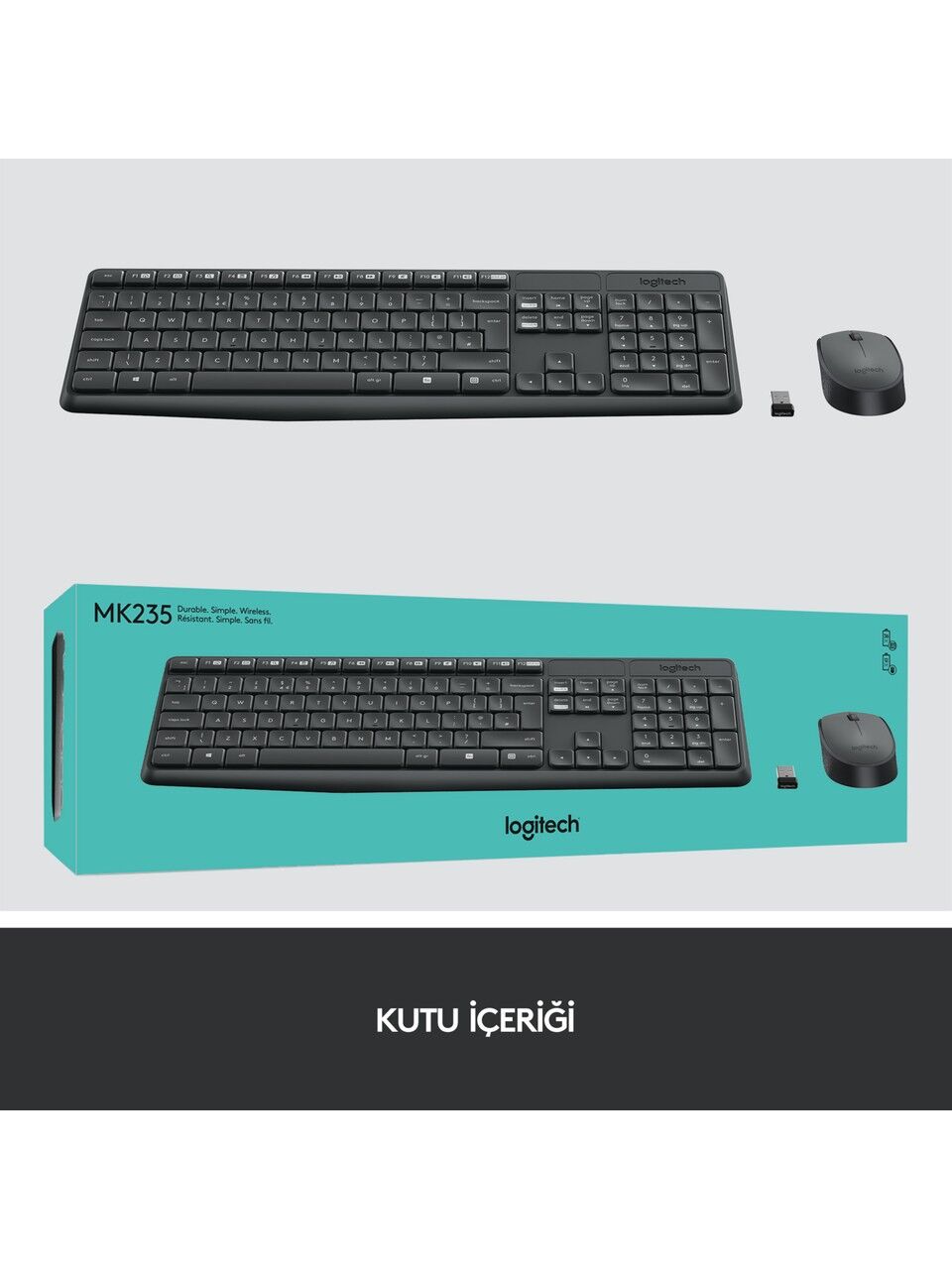 Logitech MK235 USB Kablosuz Türkçe Klavye Mouse Seti - Antrasit Gri ...